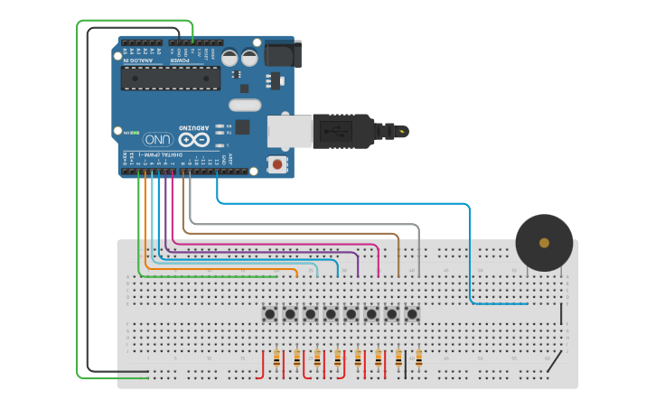 Circuit design Copy of Piano Lab 5 - Tinkercad