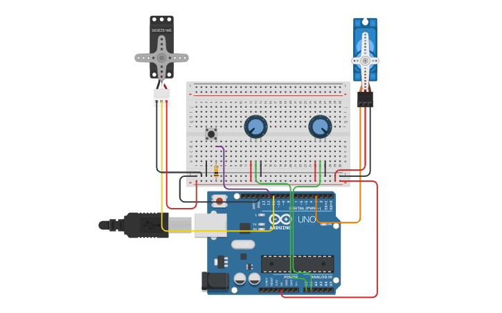 Circuit design Servos con Potenciometro Cambiante | Tinkercad