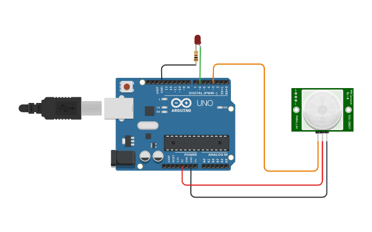 Circuit Design Motion Detector Tinkercad