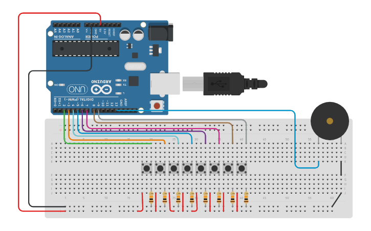 Circuit design Arduino Piano | Tinkercad