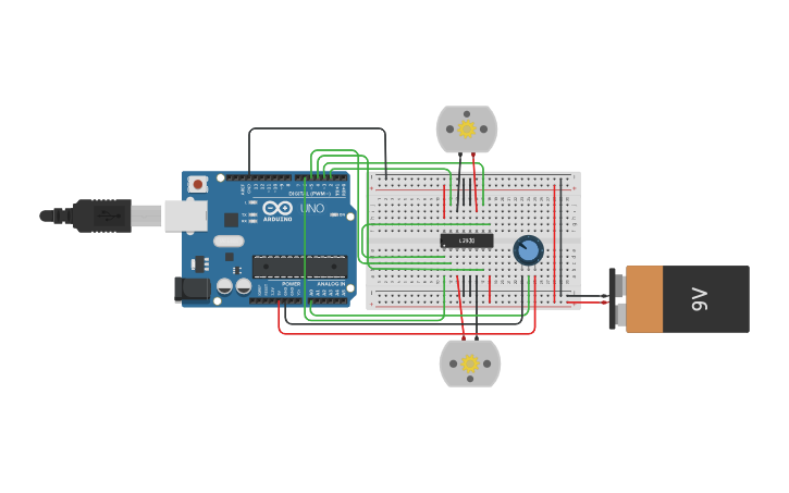Circuit design DCMOTOR+L293+POT_twophase | Tinkercad