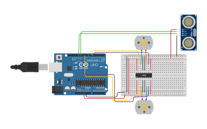 Circuit design TP4 - MSP - Auto esquiva obstáculos | Tinkercad