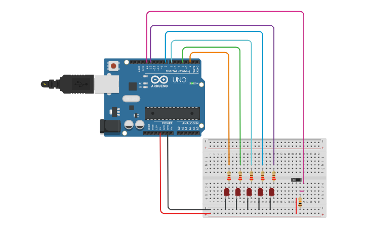 Circuit design Encendido secuencial de 5 LEDS con interruptor pull down ...