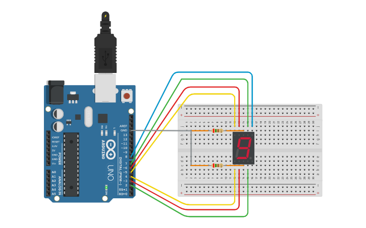 Circuit design Practica Display 7 segmentos | Tinkercad Circuit design Practica Display 7 segmentos | Tinkercad