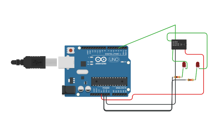 Circuit design encendido de leds con relevador | Tinkercad