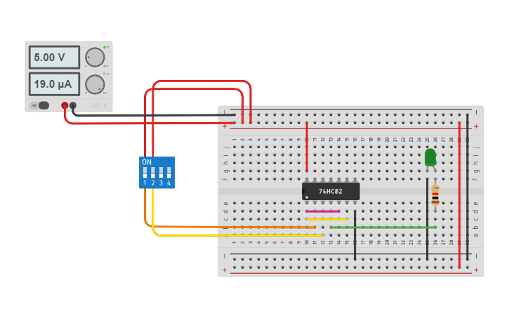 Circuit design OR GATE using NOR 7402 - Tinkercad
