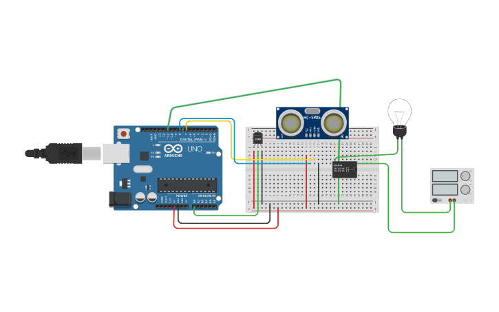 Circuit design Ultrasonic and Temperature Sensor - Tinkercad