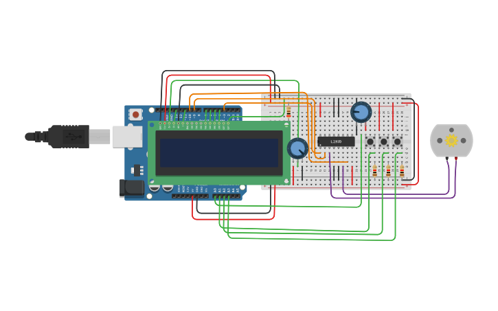 Circuit design PWM DC motor control w LCD | Tinkercad
