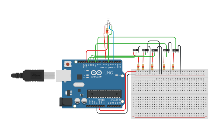 Circuit design LED RGB - Tinkercad