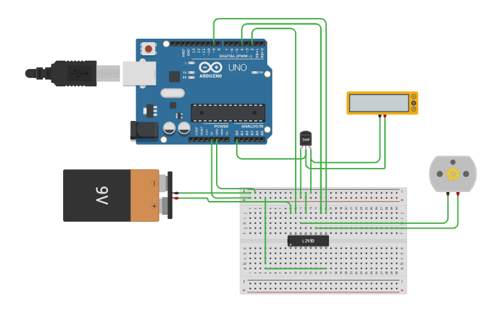 Circuit Design Temperature Controlled Fan Tinkercad