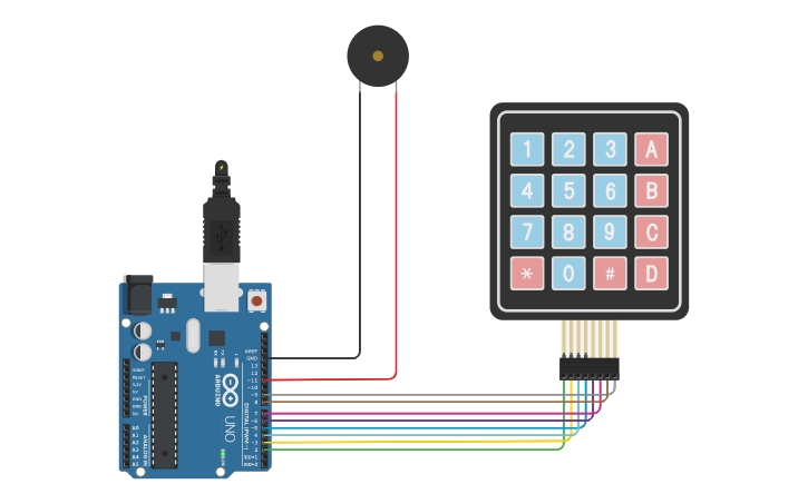 Circuit design Piano using Keypad - Tinkercad