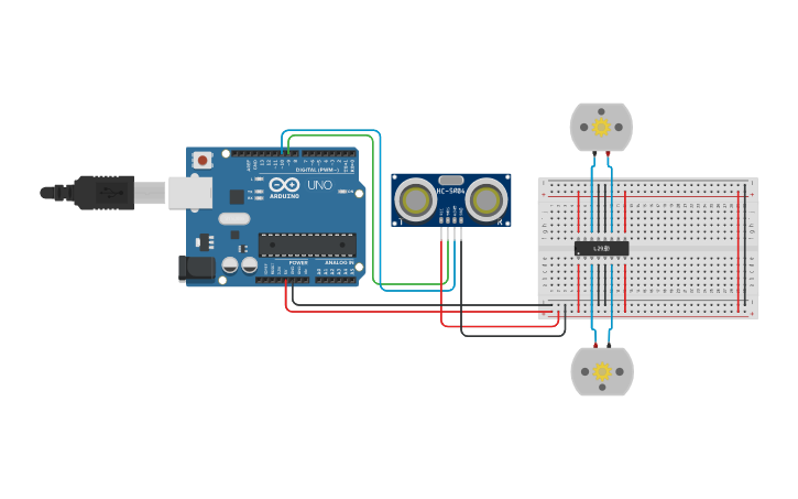 Circuit Design Copy Of Ultrasonic Sensor Dc Motors Tinkercad