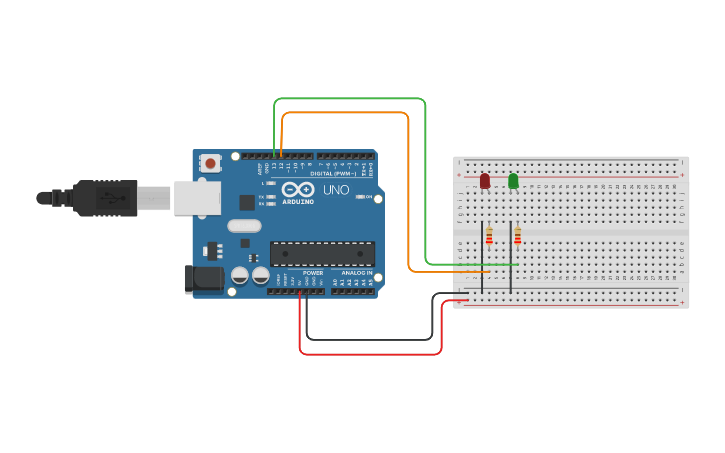 Circuit design Alternate led blink - Tinkercad