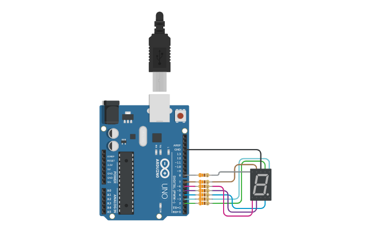 Circuit design 5. Digital I/O: 7-Segment Display Serial - Tinkercad