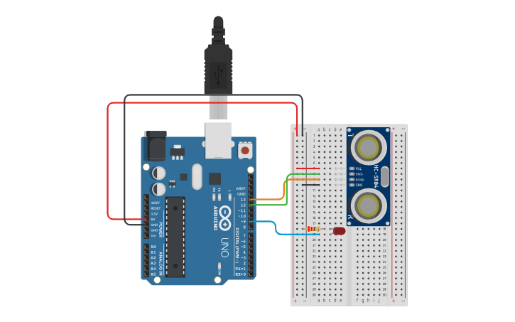 Circuit design Ultra Sonic Sensor | Tinkercad