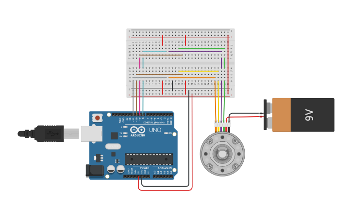 Circuit design STEPPER MOTOR 4 Pairs and L293D | Tinkercad
