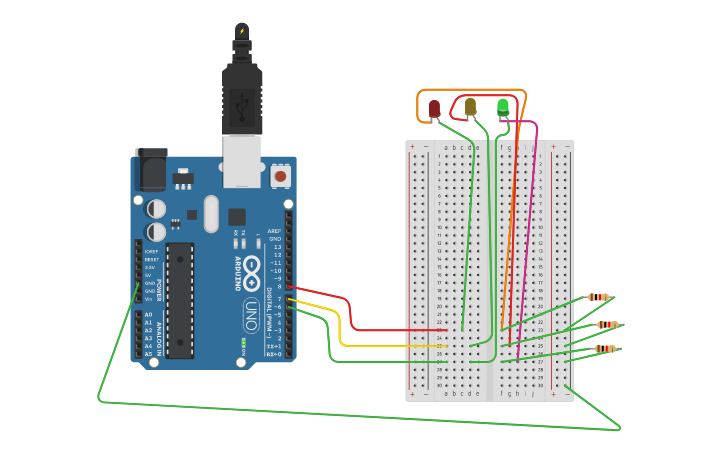 Circuit design Traffic Signal - Tinkercad