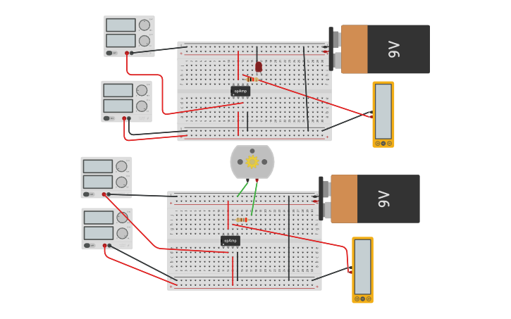 Circuit design Comparador OP AMP nivel alto y bajo Edgar Daza | Tinkercad