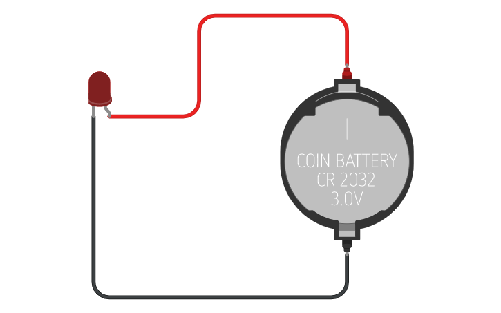 Circuit design 1. LED with Coin Cell - Tinkercad