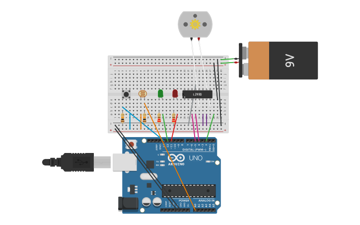 Circuit design Motor, driver y fotorresistencia | Tinkercad