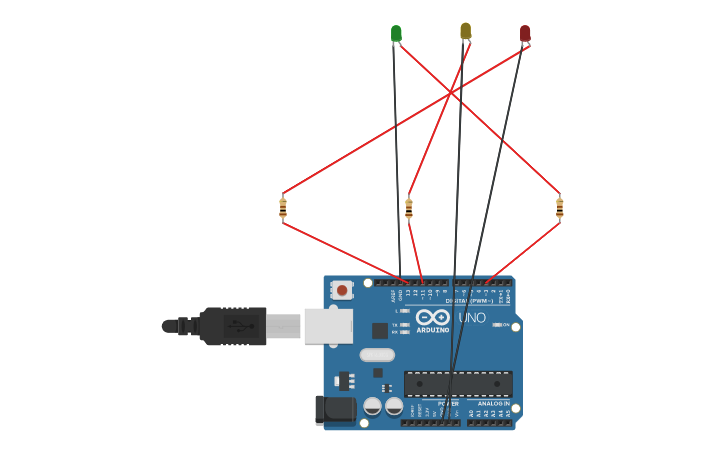 Circuit design traffic lights - Tinkercad