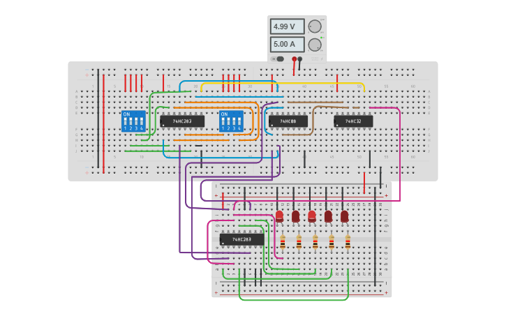 Circuit design BCD adder | Tinkercad