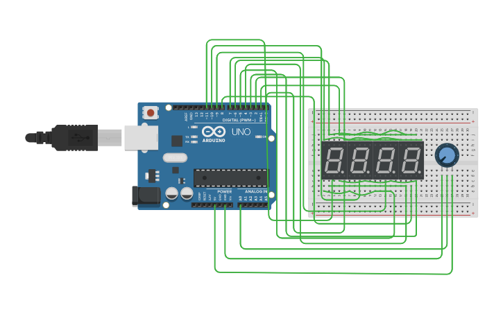 Circuit design display con potenziometro - Tinkercad