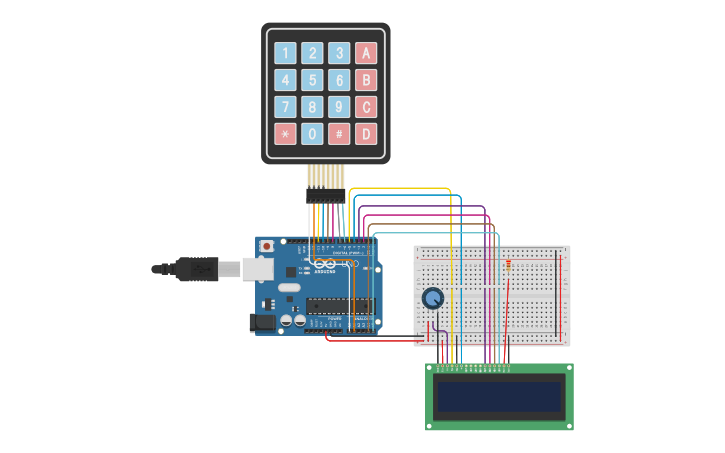 Circuit design 4x4 keypad using lcd - Tinkercad