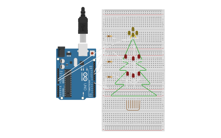 Circuit design Copy of Arduino Flashing Christmas Tree - Tinkercad