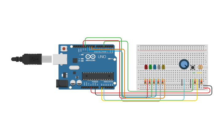 Circuit design LDR and Potensio(kel 5) | Tinkercad