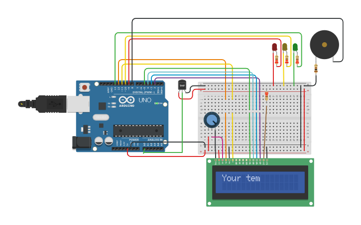 Circuit design Termometro Simulation | Tinkercad