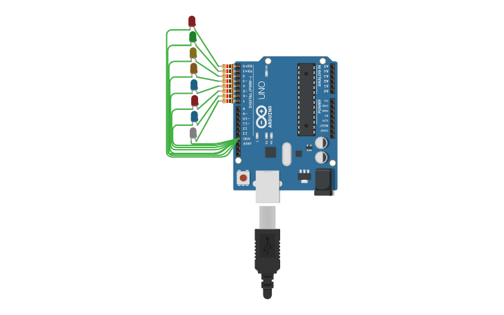 Circuit design 8Led's Piscando | Tinkercad