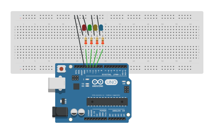 Circuit design 1. Looplicht - sequentie - Tinkercad
