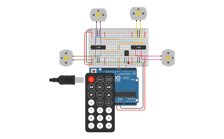 Circuit Design 4 Motores Cc Tinkercad