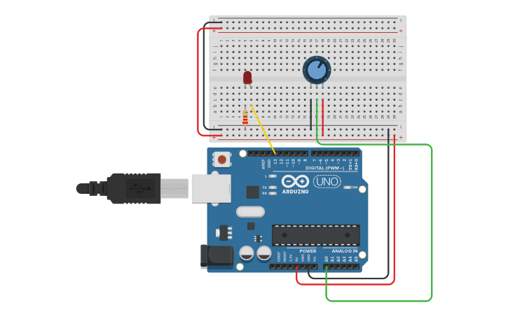 Circuit design reading a potentiometer with arduino - Tinkercad