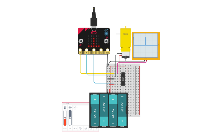 Circuit design Microbit Moteur av ar variable - Tinkercad