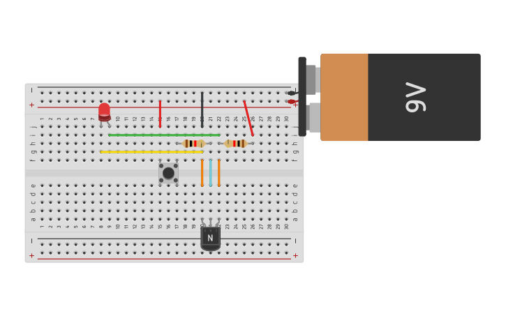 Circuit design Not gate using a transister - Tinkercad