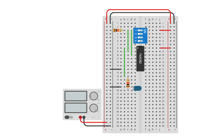 Circuit design NOT Gate using NOR Gate - Tinkercad