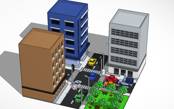 3D design Cross Street and Traffic Lights - Tinkercad