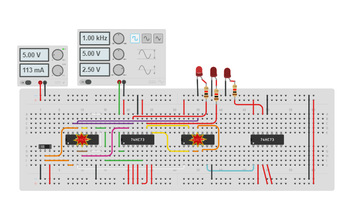 Circuit design 3 BIT UP/DOWN ASYNCHRONOUS - Tinkercad