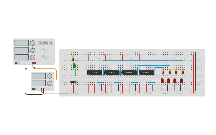 Circuit design 106120120 4-bit Left Shift Register - Tinkercad Circuit design 106120120 4-bit Left Shift Register - Tinkercad