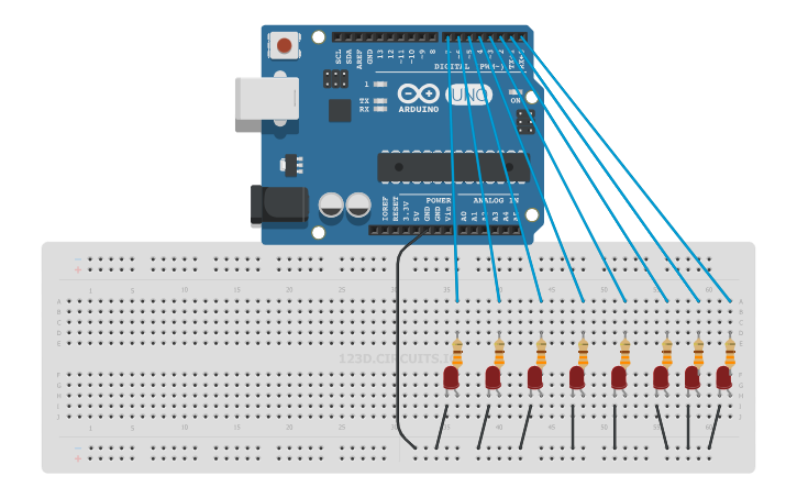 Circuit design Barra de leds no Arduino. - Tinkercad