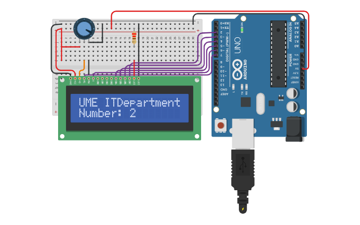 Circuit Design Arduino Uno With Lcd 16x2 Tinkercad