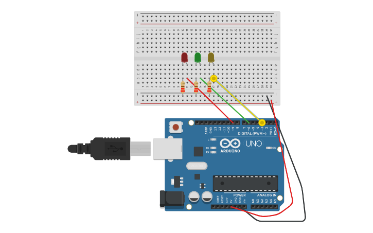 Circuit design 3 LEDS fading | Tinkercad