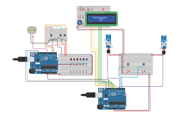 Circuit design Projeto 2VA Eletrônica Digital - PINBALL - Tinkercad