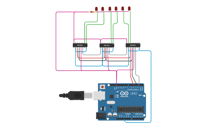 Circuit design 3x 74HC595 - Tinkercad