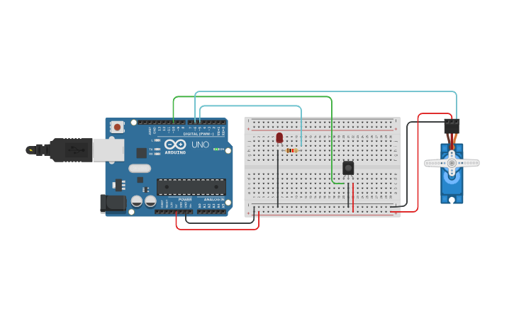 Circuit design IR sensor, using SERVO - Tinkercad