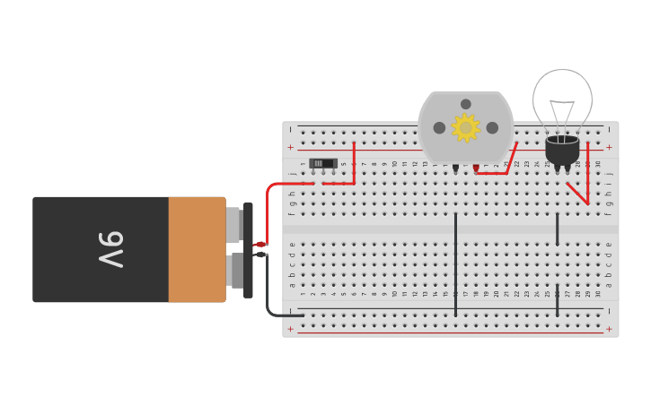 Circuit design Control motor and Bulb with switch - Tinkercad
