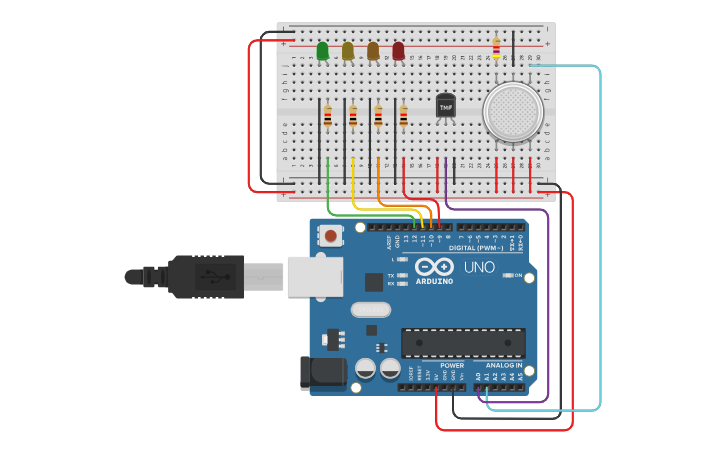 Circuit design Temperature and Gas Sensors - Tinkercad
