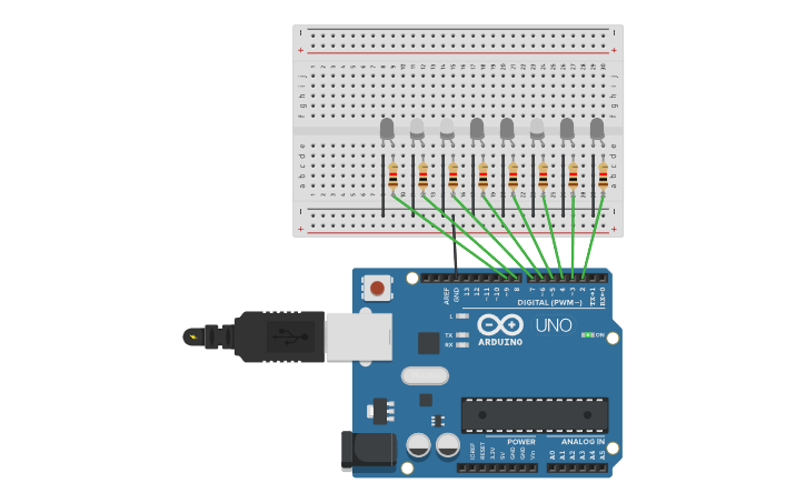Circuit design ARDUINO ASCII LED FLASHER | Tinkercad